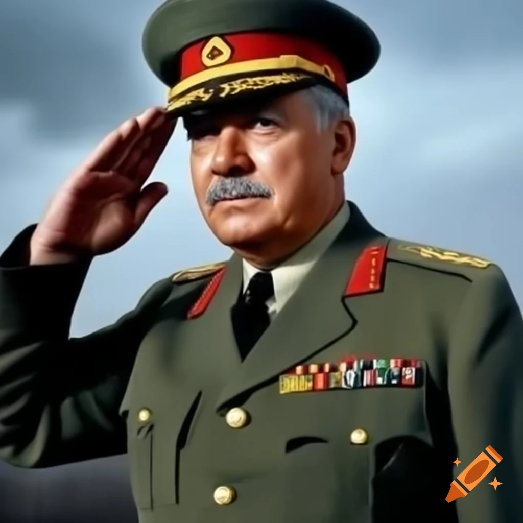 Cartoon character in military uniform saluting, inspired by construction theme on Craiyon