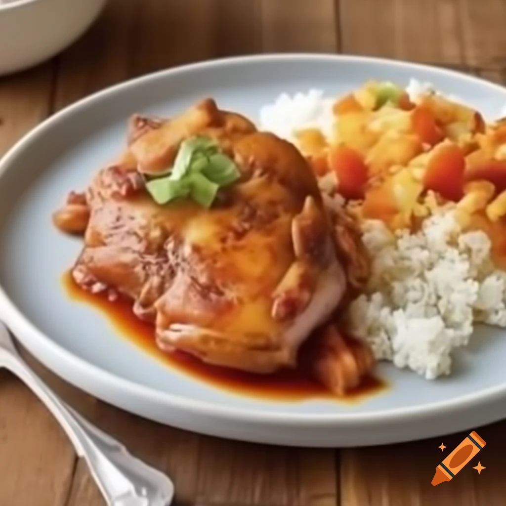 Filipino lechon served on a plate with rice on Craiyon