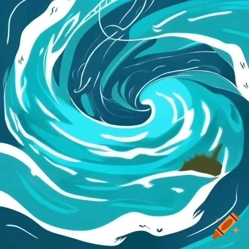 Minimalistic drawing of water whirlpool storm from above on Craiyon