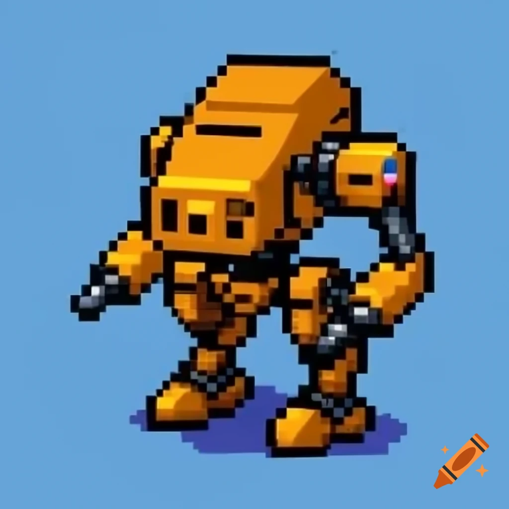 Small scout mech designed in pixel art style for a computer game on Craiyon