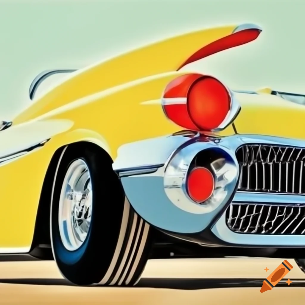 1950s American car design illustration featuring tail fin and chrome ...