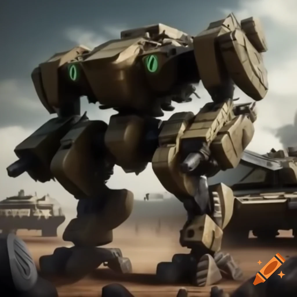 Symmetrical bipedal battle mech with military tank-inspired armor on ...