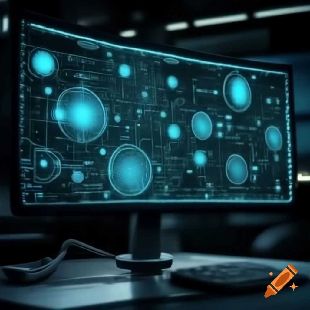 Technologically advanced radar grid displayed on spaceship computer ...