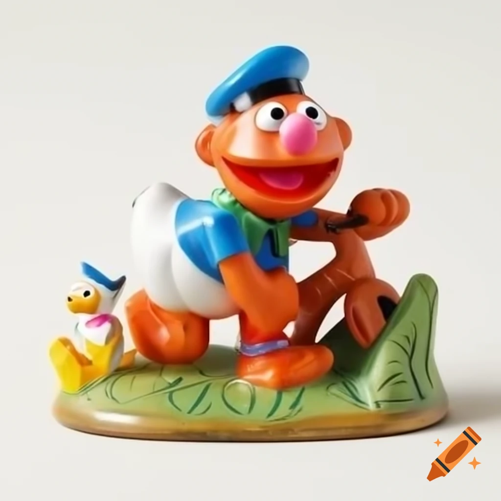 Ceramic figure of Elmo, Donald Duck, and Winnie The Pooh riding bike ...