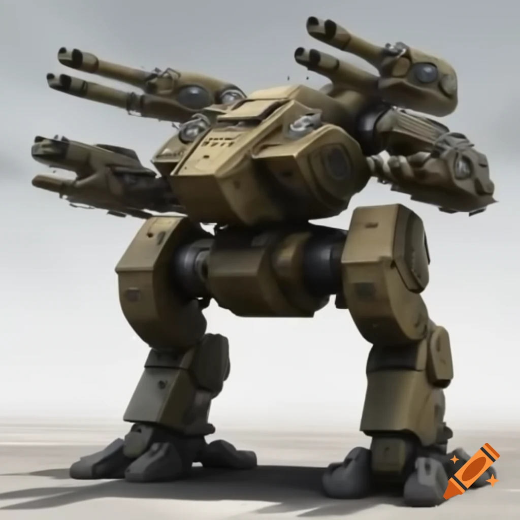 Bulky armored battle mech with angular design inspired by military ...