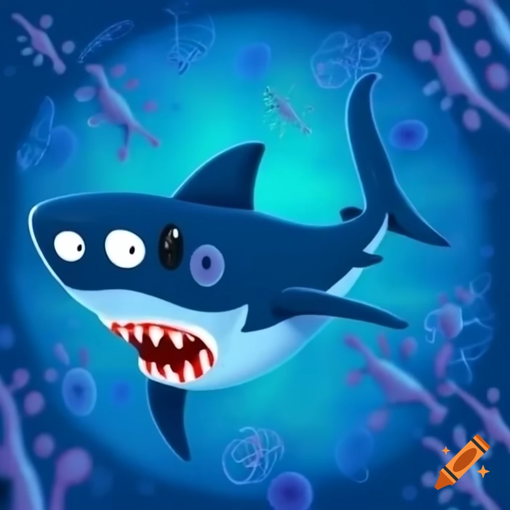 Conceptual image comparing sharks and cancer cells with bold text and ...