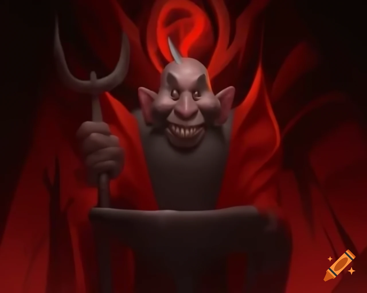 Happy Hades in a vibrant red underworld setting on Craiyon