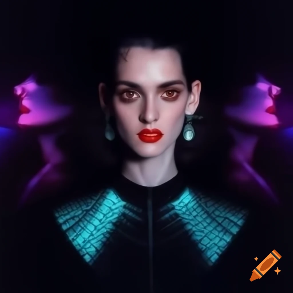 Hyper-realistic portrait of young Winona Ryder as futuristic fashion ...