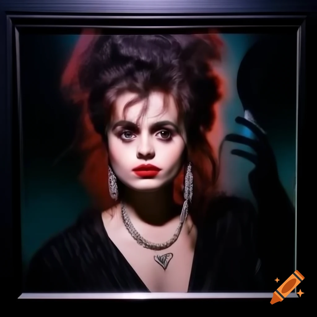 Hyper-realistic close-up of Helena Bonham Carter as futuristic fashion ...