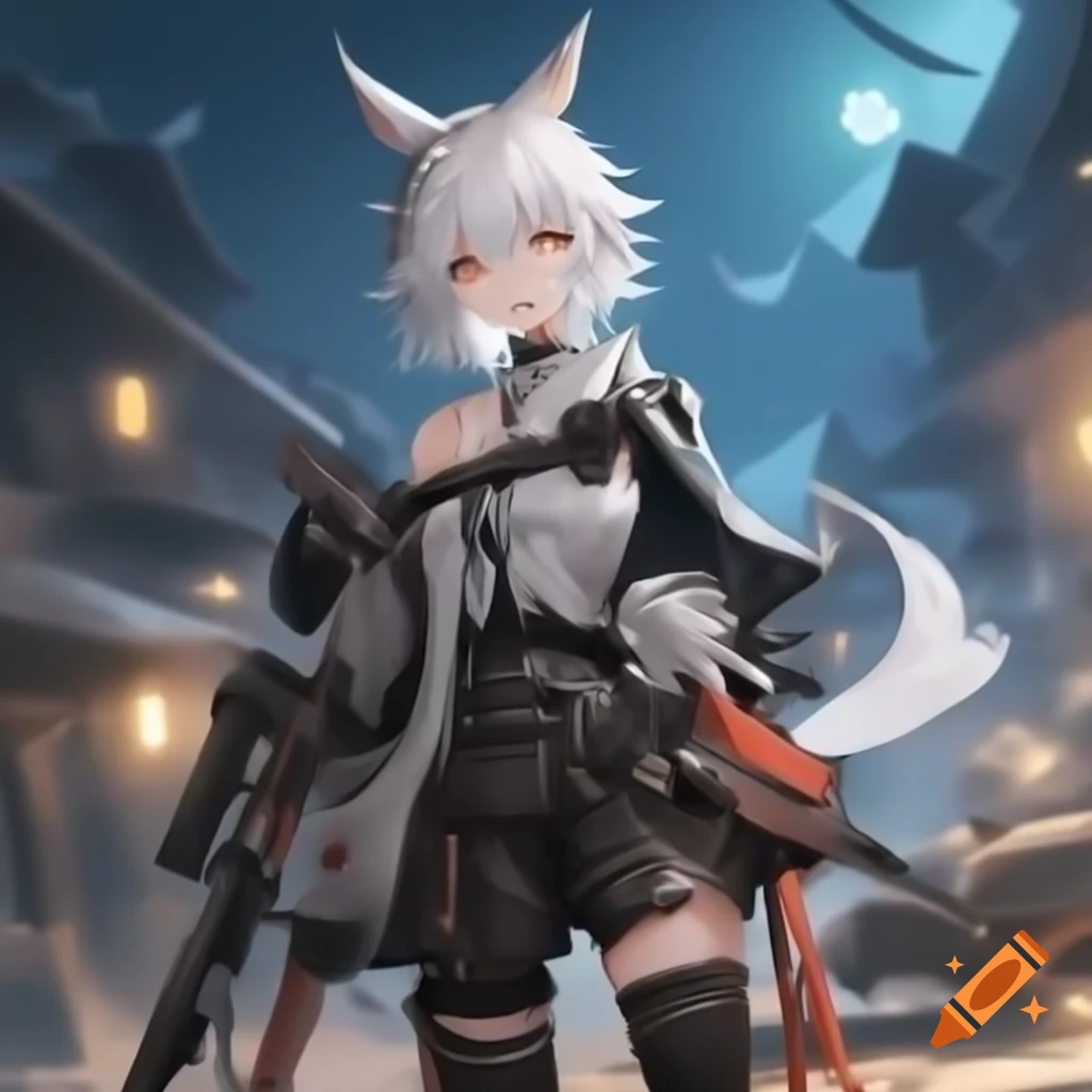 Arknights character in combat outfit on battlefield with Hime haircut ...