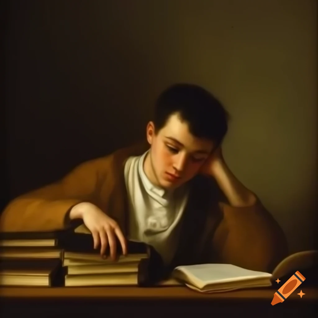 Perplexed student surrounded by books on language learning in Edward ...