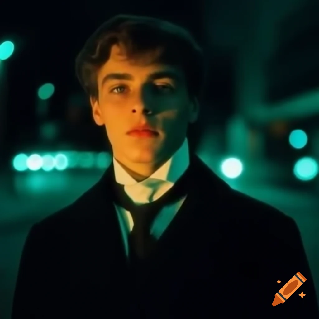 Pallid young man in modern Zagreb at night, 1870s style on Craiyon