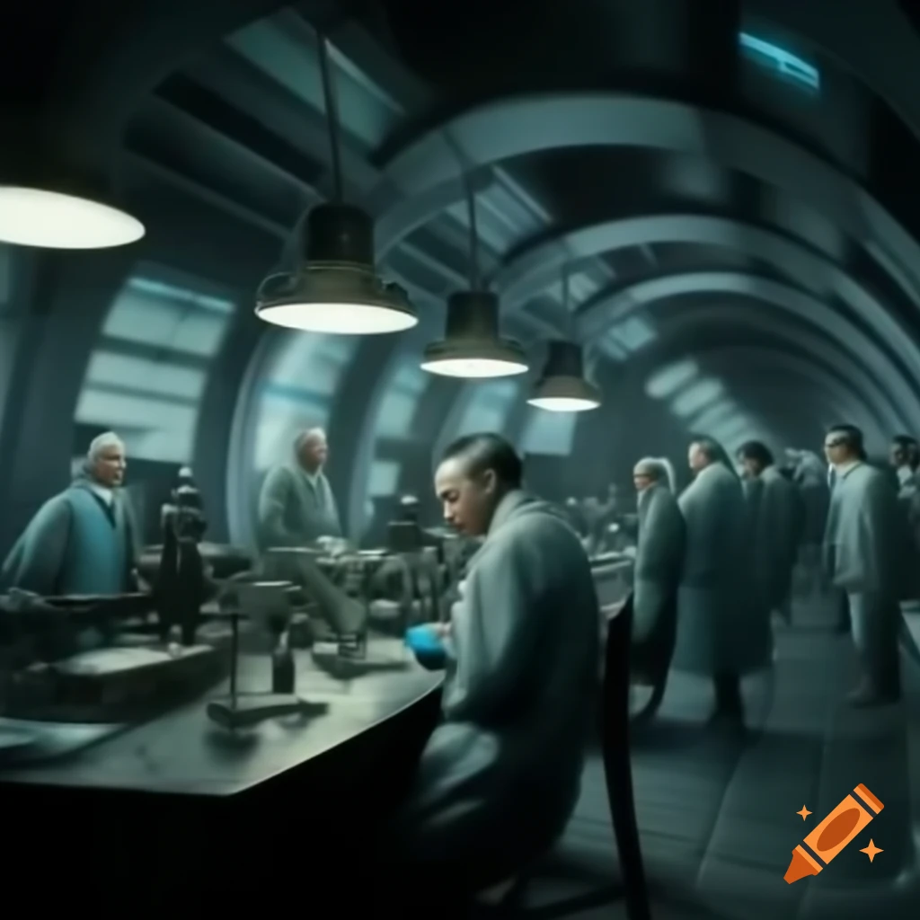 German scientists in retro futuristic underground laboratory from the ...