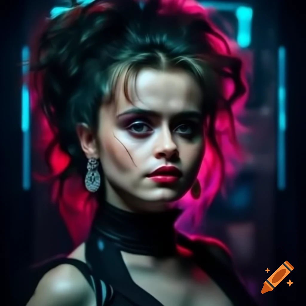 Hyper-realistic portrait of Helena Bonham Carter as futuristic fashion ...