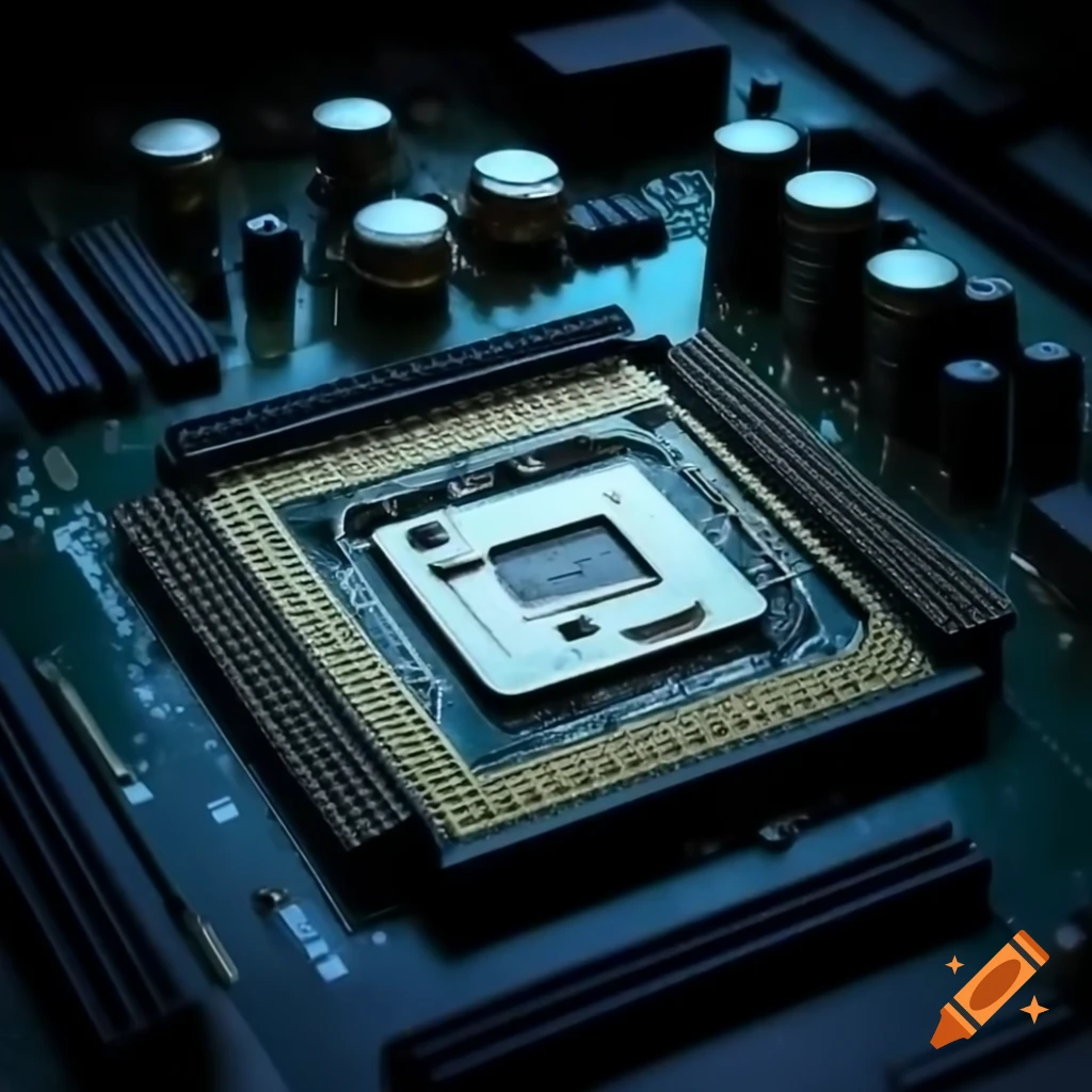 Close-up of CPU, GPU, and motherboard components on Craiyon