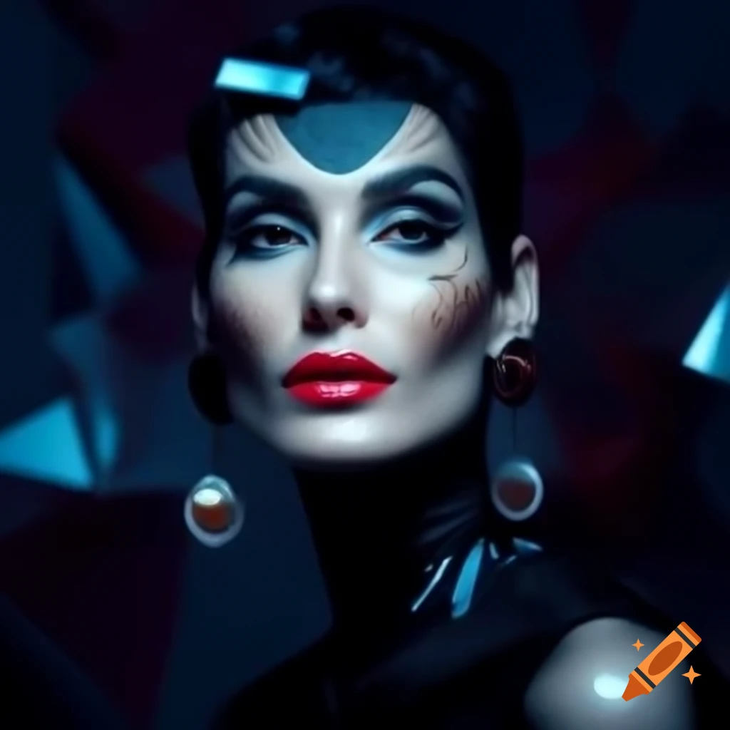 Hyper-realistic portrait of Teri Hatcher as futuristic fashion model in ...