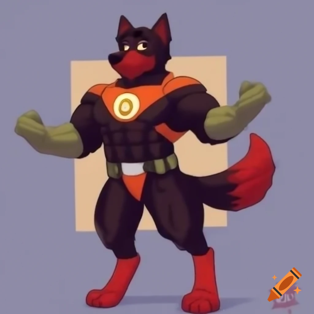 Dynamic anthropomorphic dog superhero character in colorful costume on ...