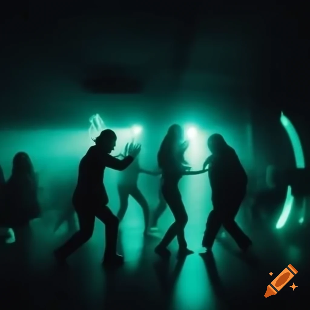 DJ performance in cafe with lasers, lights, and dancing crowd on cold ...