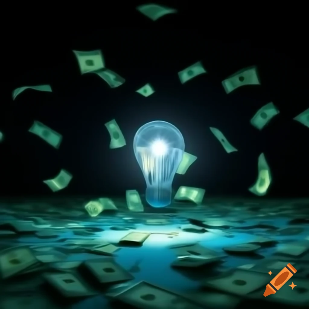 Visual representation of light particles resembling currency on Craiyon