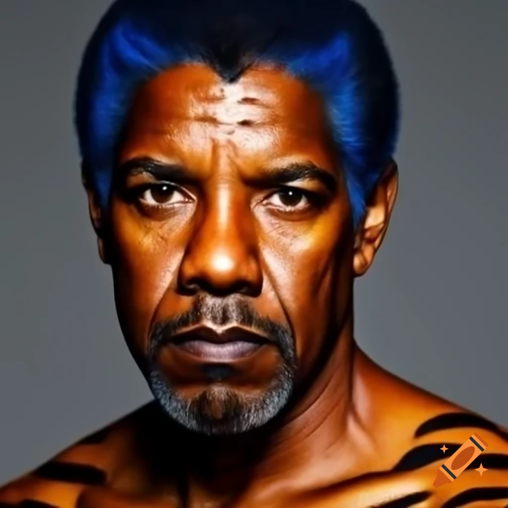 Muscular man with tiger-style makeup and colorful skin on Craiyon