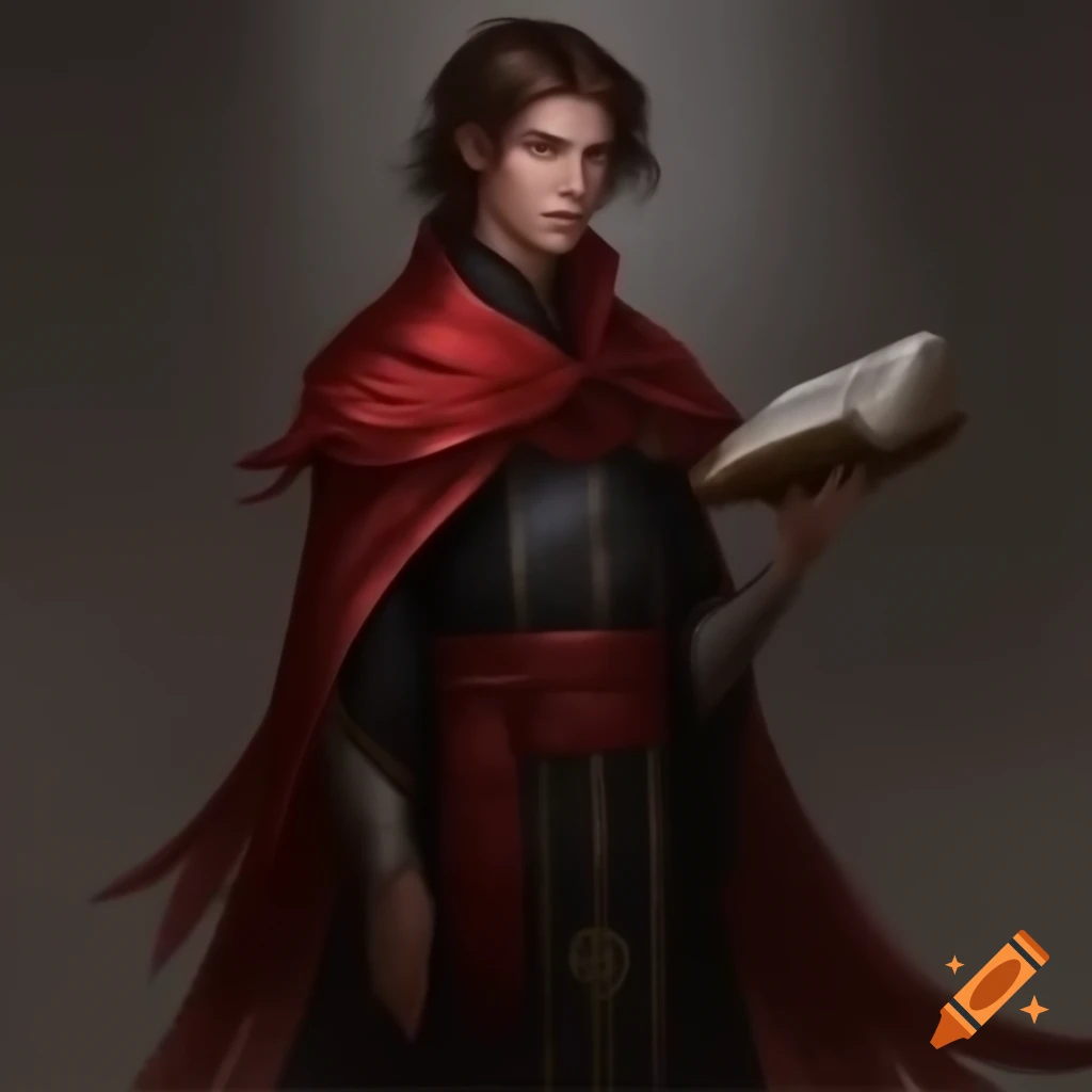 Young male sorcerer in red and black high-collared robes on Craiyon