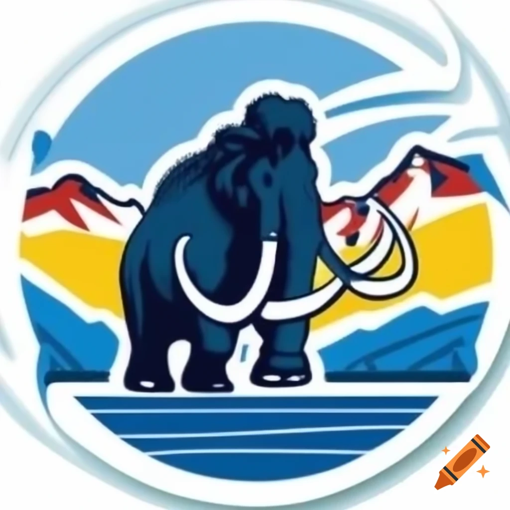 Wooly mammoth hockey logo with Wasatch mountains in blue colors on Craiyon