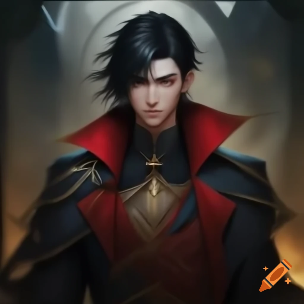 Strong soldier in magical attire with high-collared robe and short ...