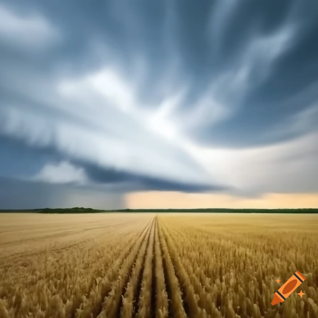 Rainstorm from storm cloud nurturing grain field on Craiyon