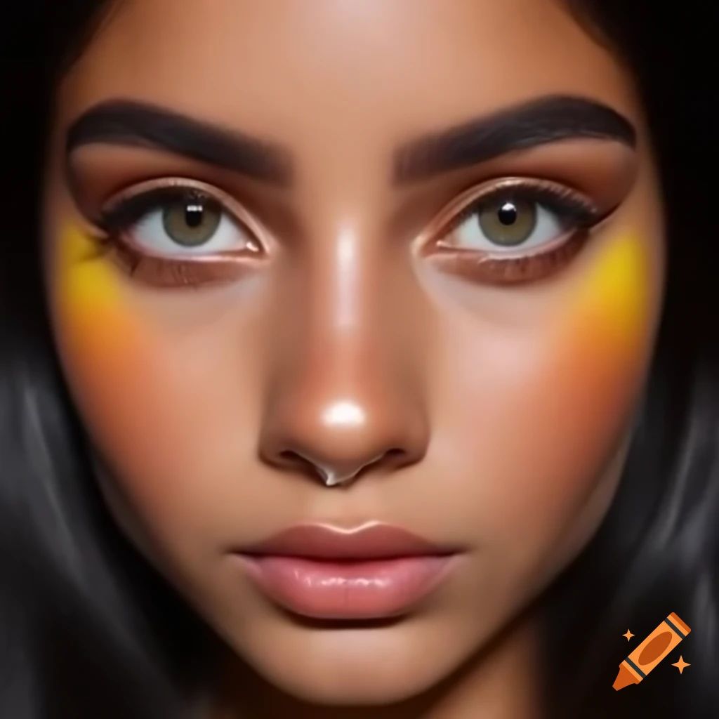 Portrait of a woman with Arab features, dark hair, and high cheekbones ...