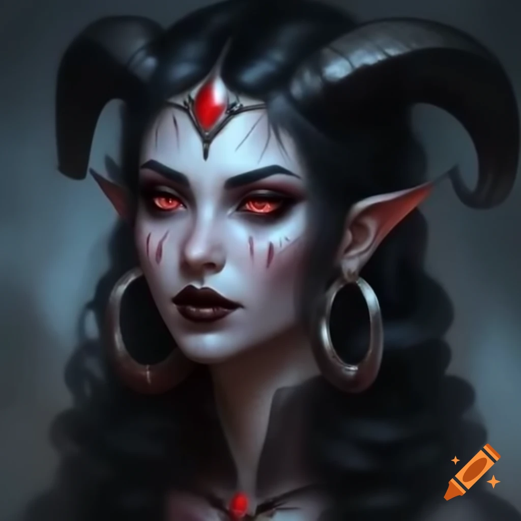 17th century Indian vampire portrait with silver eyes and goat horns on ...