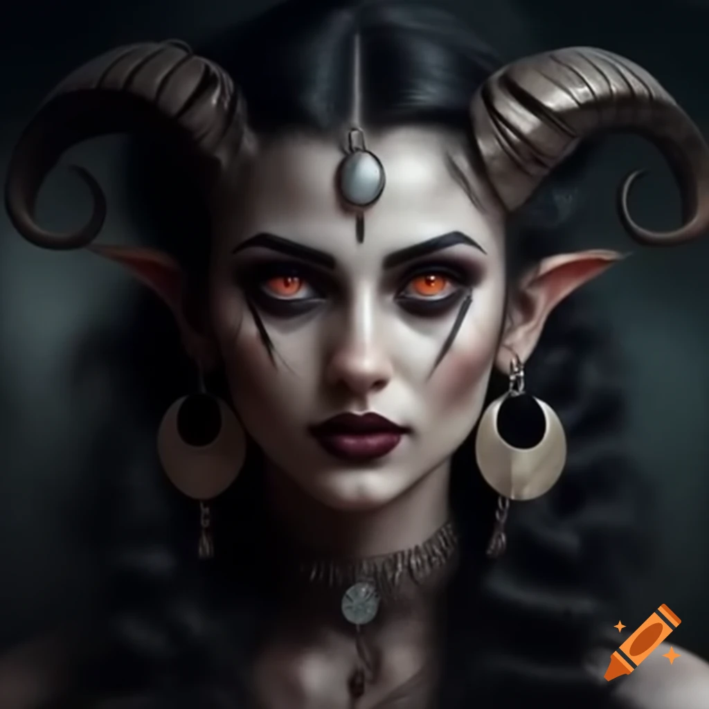 17th century Indian vampire portrait with silver eyes and goat horns on ...