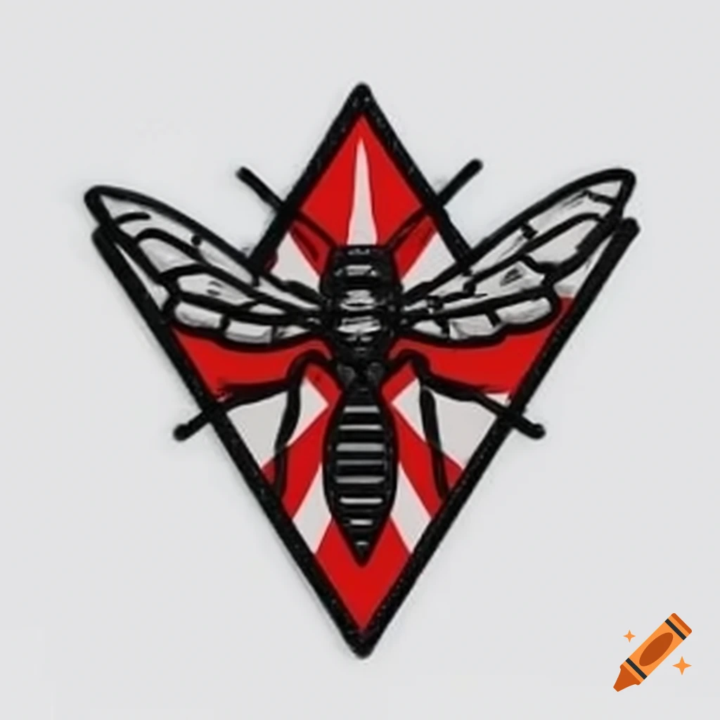 Embroidered triangle patch featuring black skull wasp on red star flag ...
