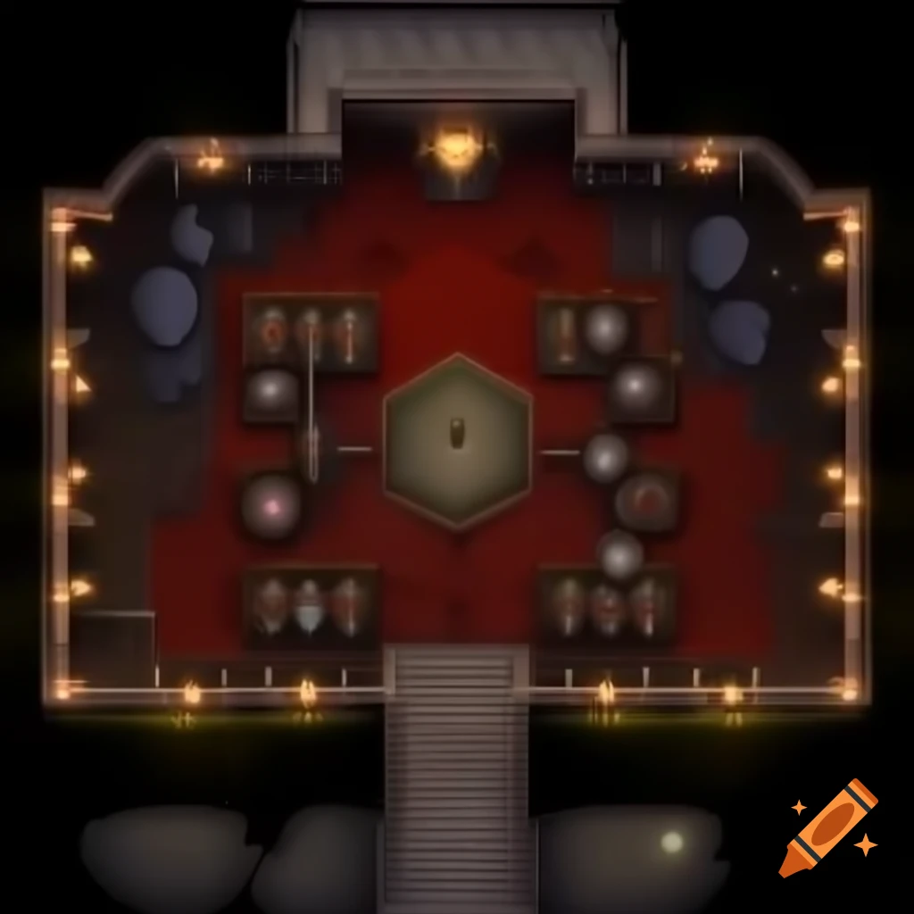 Top-down colorful illustration of detailed layout of grand hall in ...