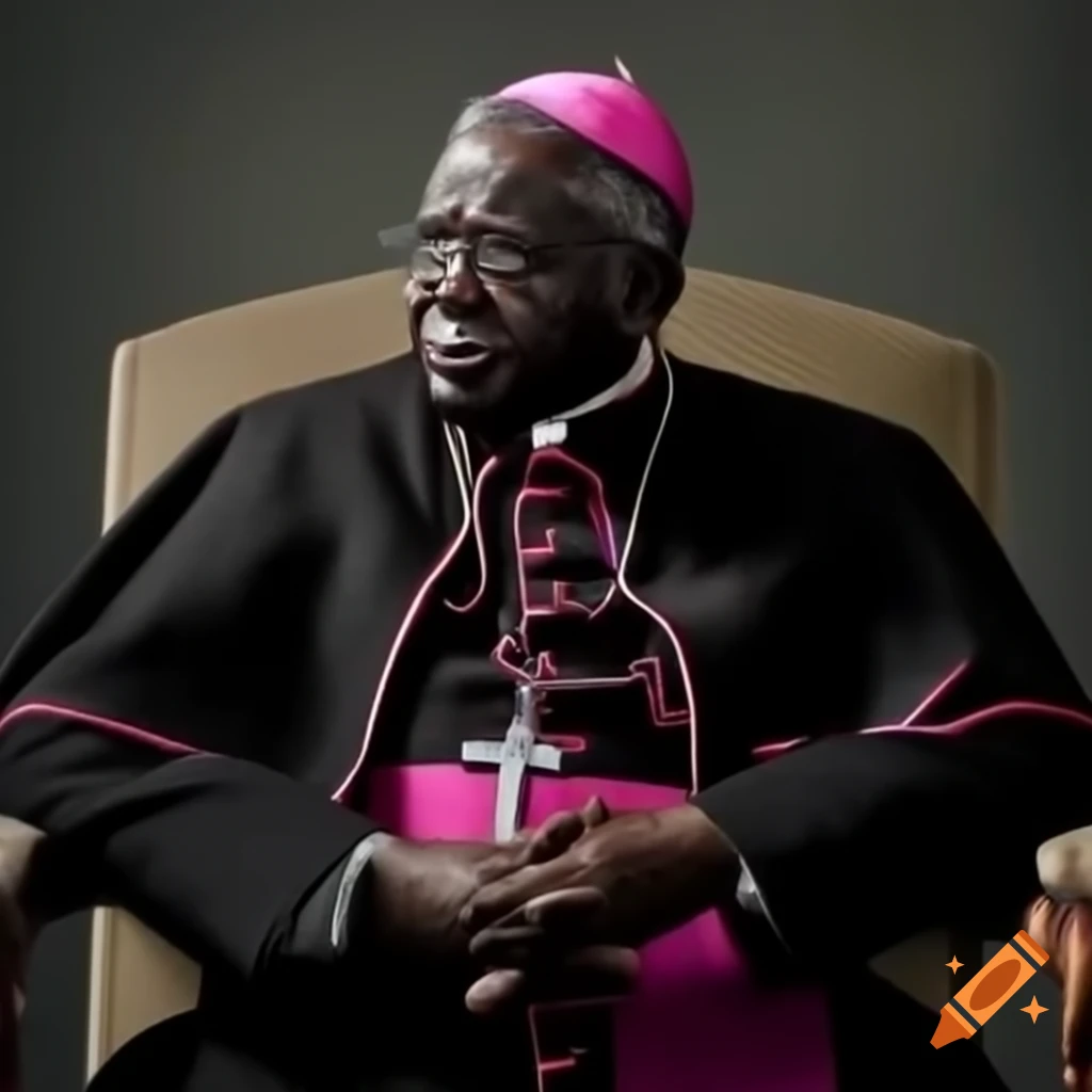 Black pope sitting in an angry posture on a chair on Craiyon