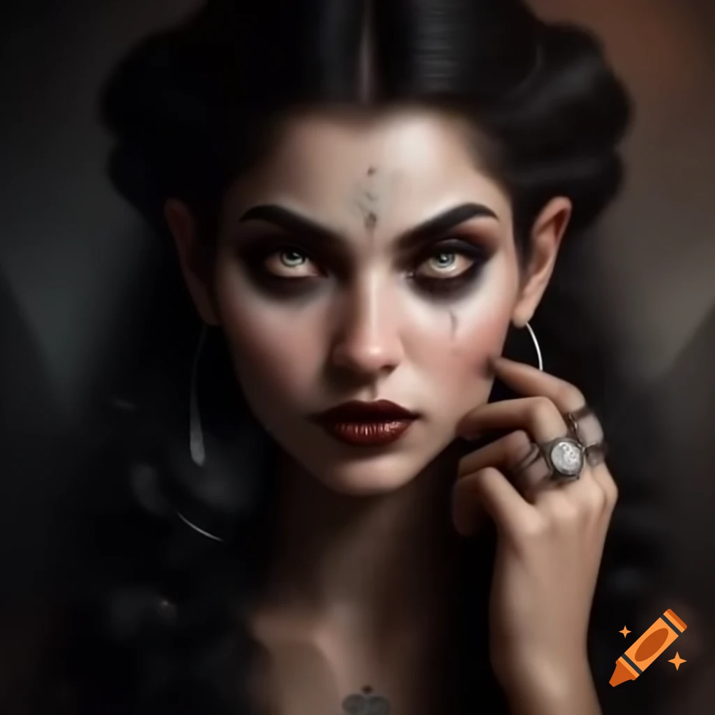 17th century Indian vampire portrait with silver eyes and ornate ...