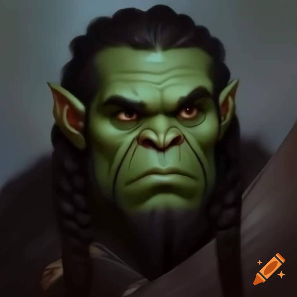 Male half-orc with thick black hair and Viking clothes in D&D style on ...