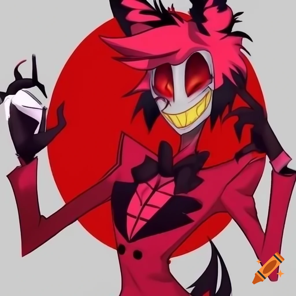 Alastor, a slim dapper demon with beige skin and sharp yellow teeth ...