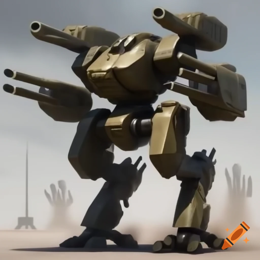 Heavily armored battle mech with angular design inspired by military ...