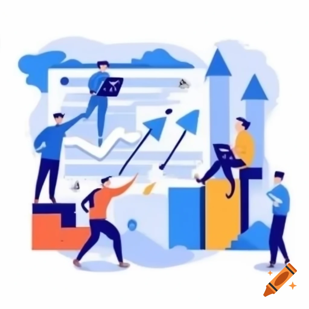 Illustration of office restructure with arrows and decision-making ...