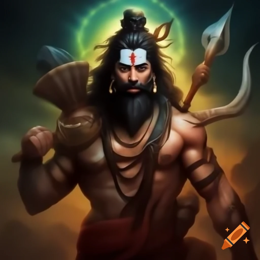 Man embodying five elements power and seven chakras with sword and bow ...
