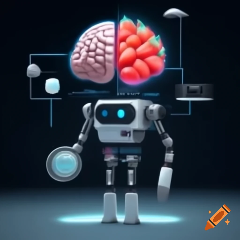 Autonomous robots with brain and camera detecting strawberries on Craiyon