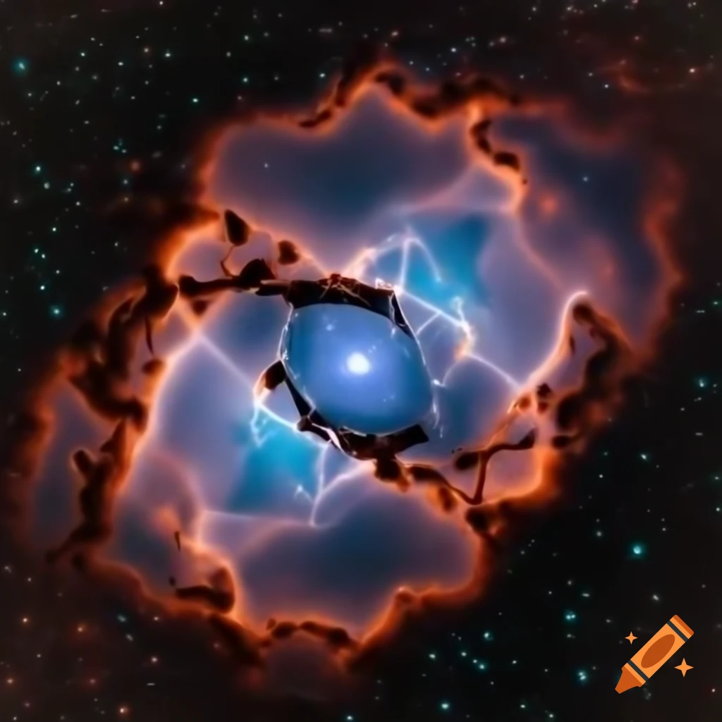 Ethereal bridge in cosmic void with otherworldly figures and guardian ...