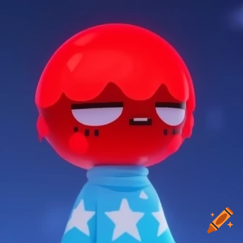 Character with red Gachapon head in cyan star-patterned sweater on Craiyon