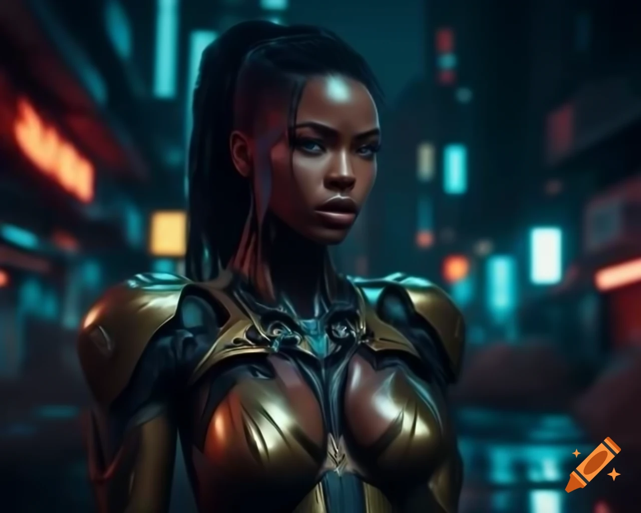 Realistic female cyberpunk cyborg goddess with advanced biotech and cybernetics on Craiyon