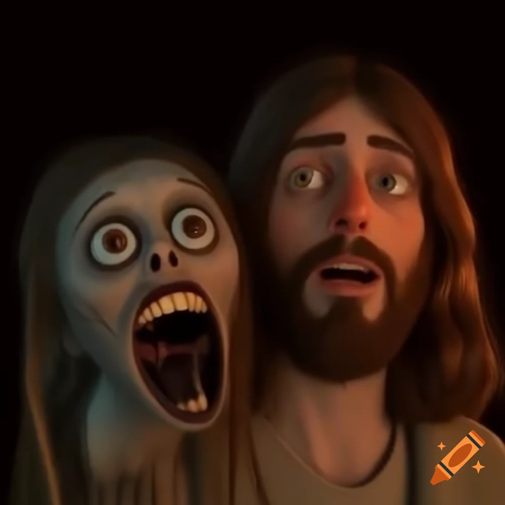 Kurt Cobain surfing with Jesus and a humorous pig character on Craiyon