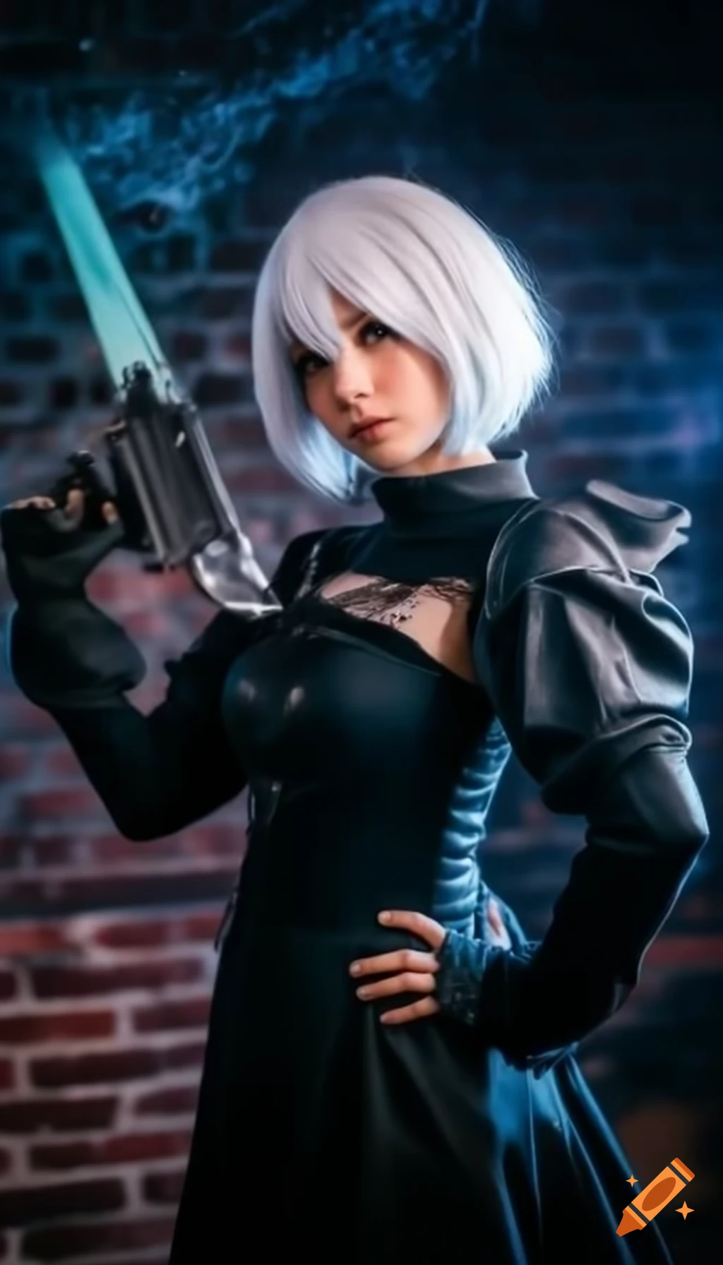 Cosplayer dressed as B2 from Nier Automata in stunning illuminated ...