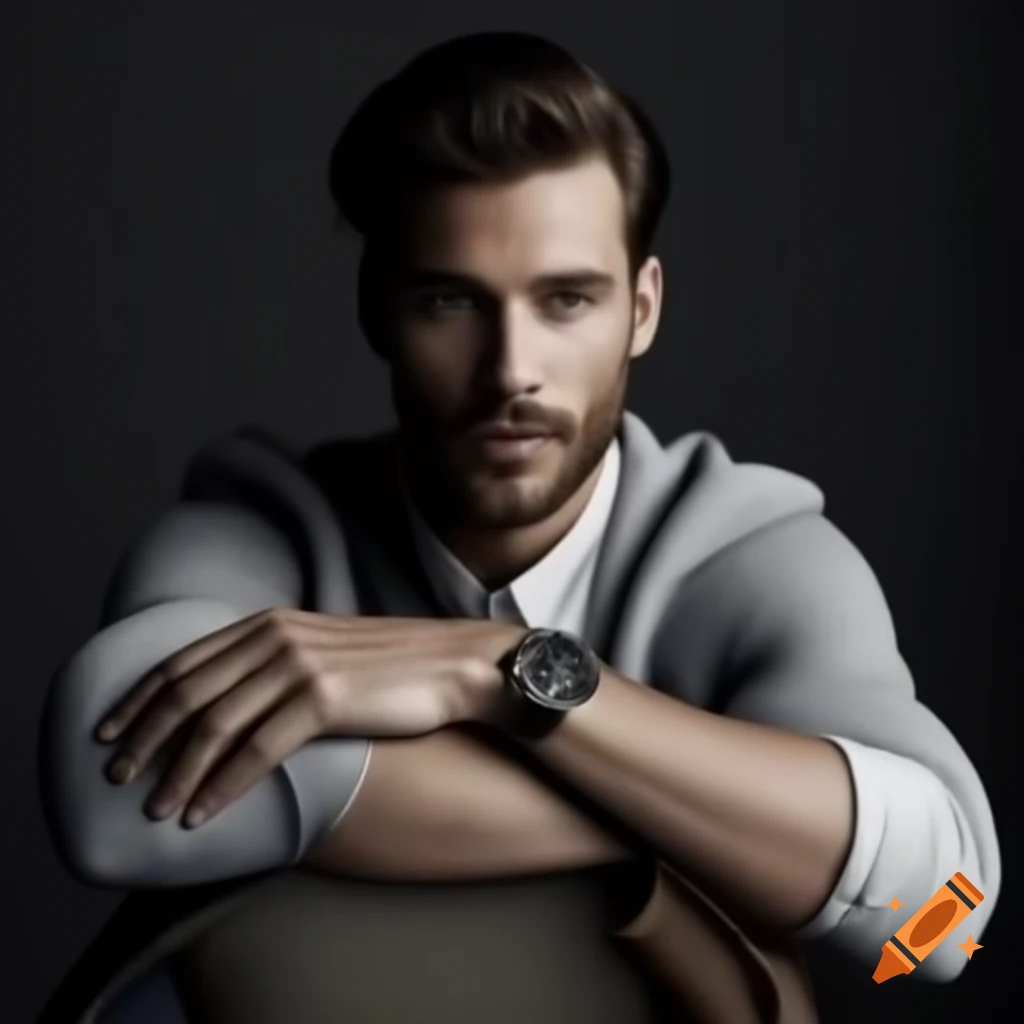 Elegant male model showcasing luxurious watch in casual attire on Craiyon