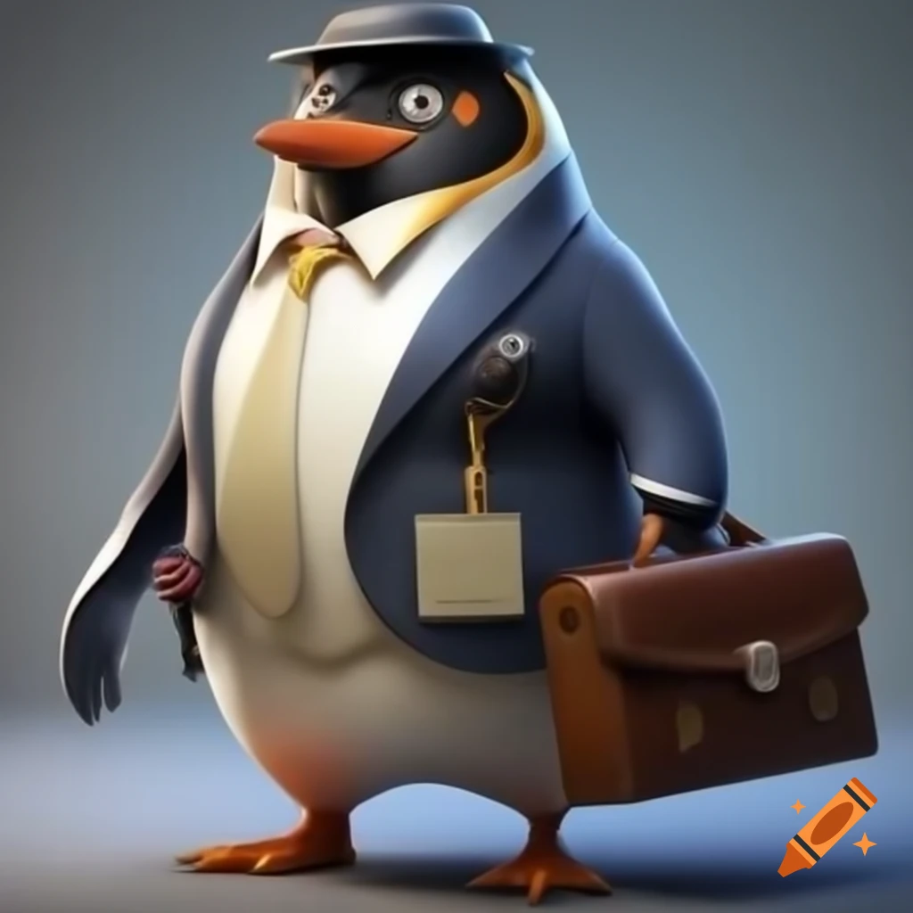 Penguin in tailored suit holding briefcase, symbolizing business ...