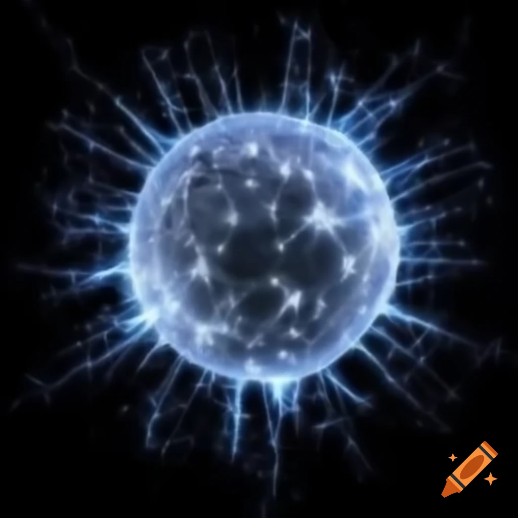 Anime depiction of gray plasma ball with particles on Craiyon