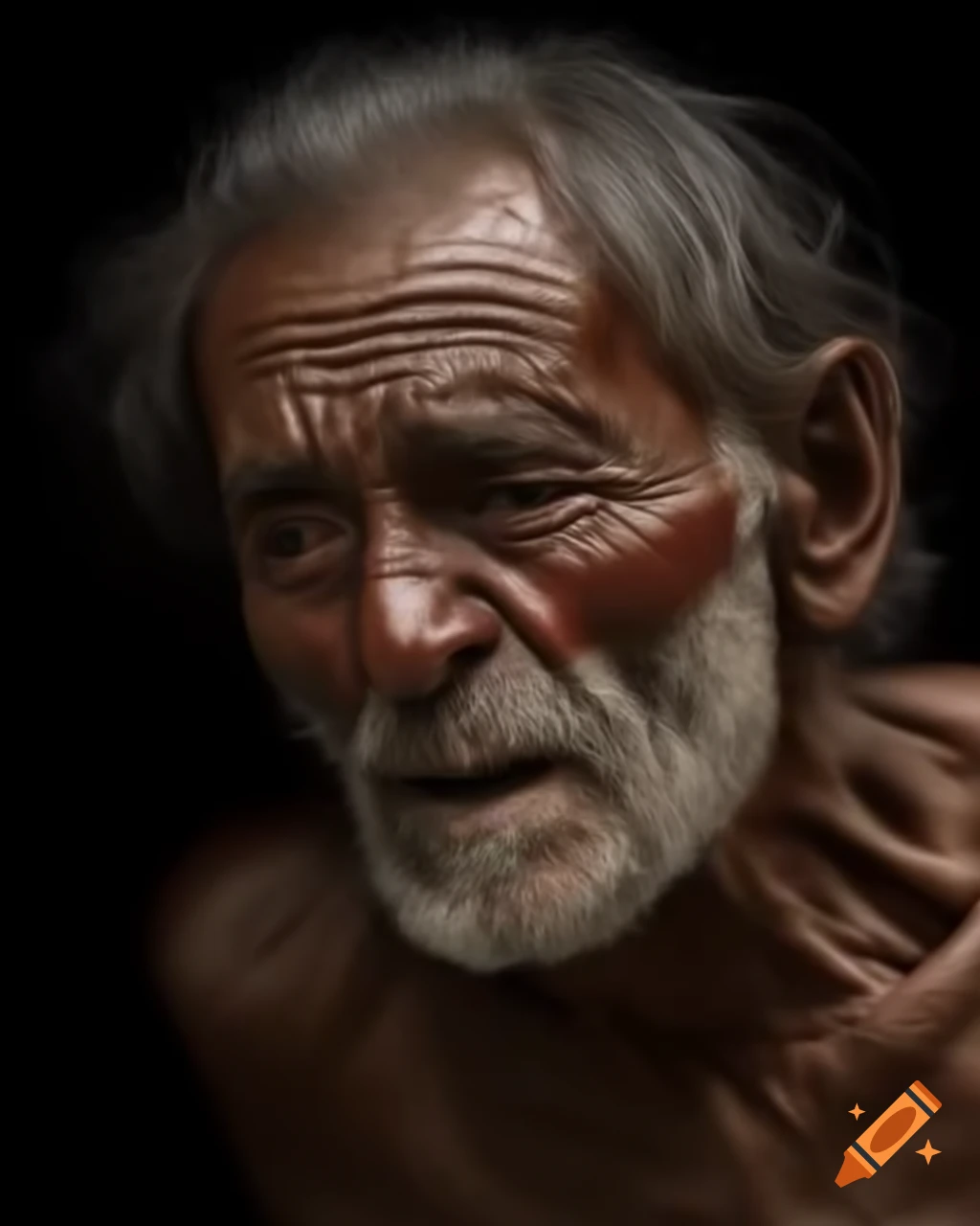 Representation of old age with a frail man surrounded by disease motifs ...